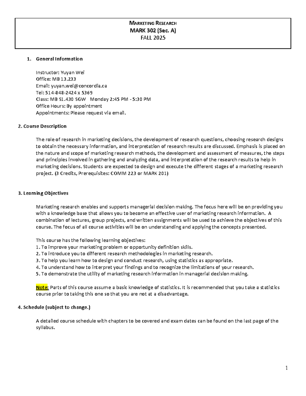 MARK 302: Marketing Research Course Outline - Fall 2025 - Studocu