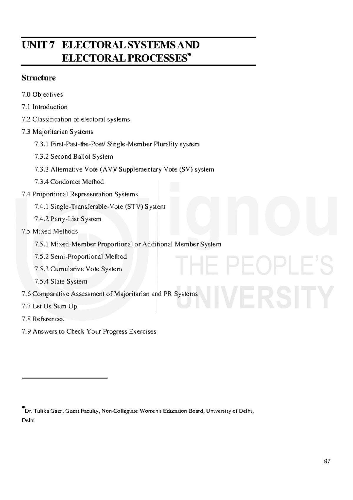 Electoral Systems and Processes - Lecture Notes (Unit 7) - Studocu
