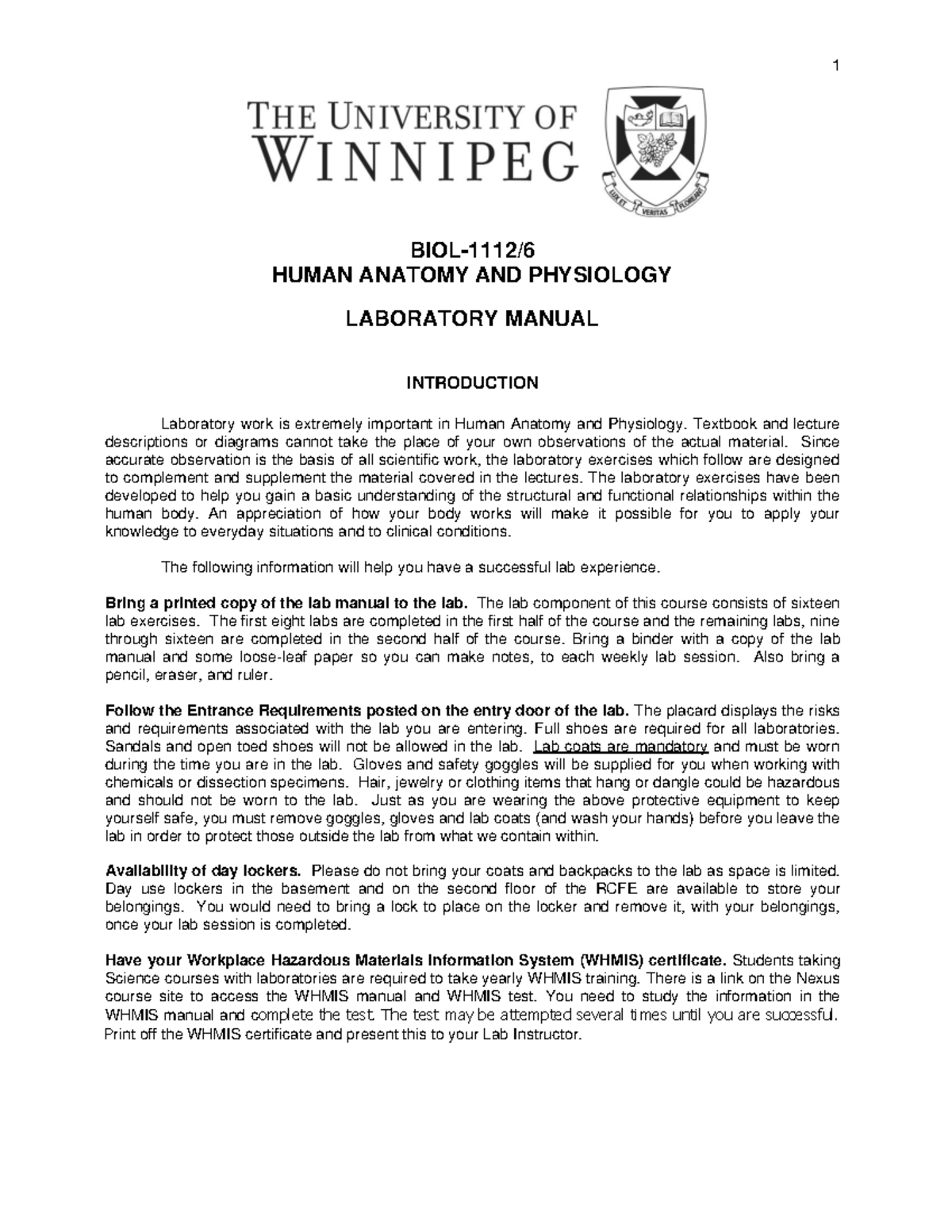 Human Anatomy and Physiology Lab Manual - BIOL-1112/6 Overview - Studocu
