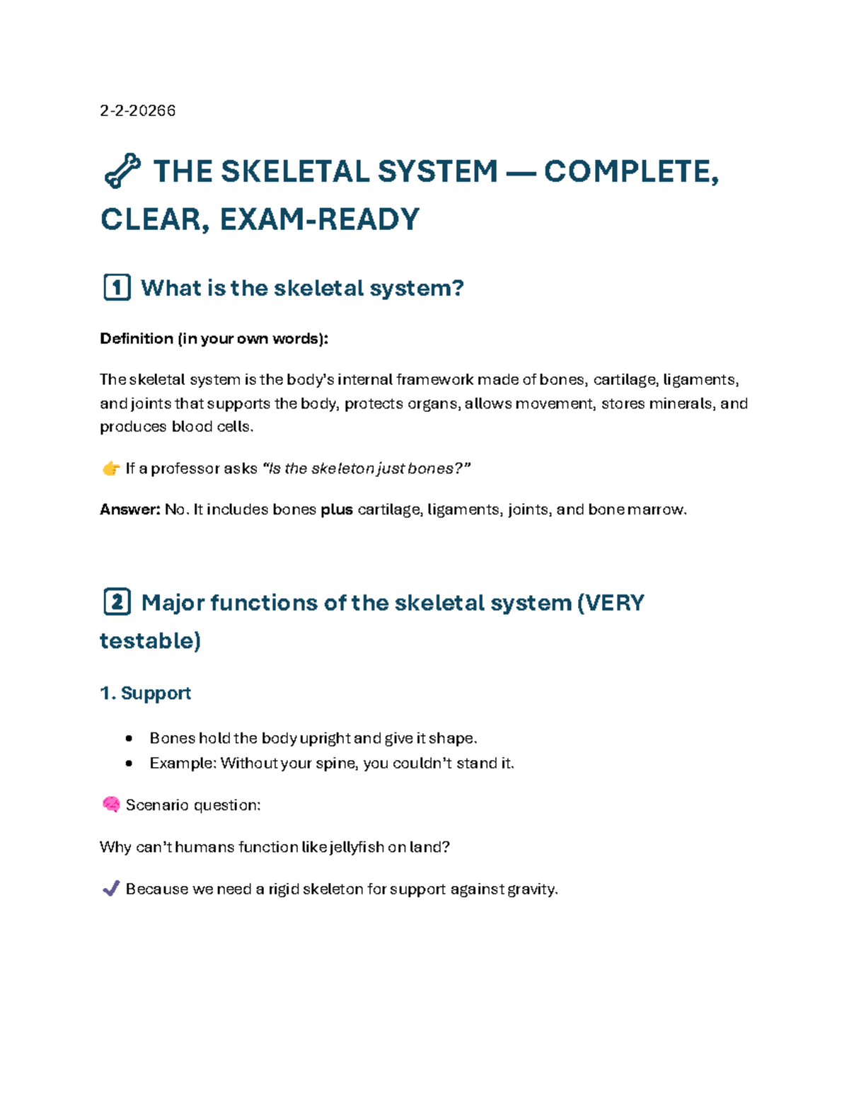 🦴 THE Skeletal System — Complete Study Notes (BIO101) - Studocu