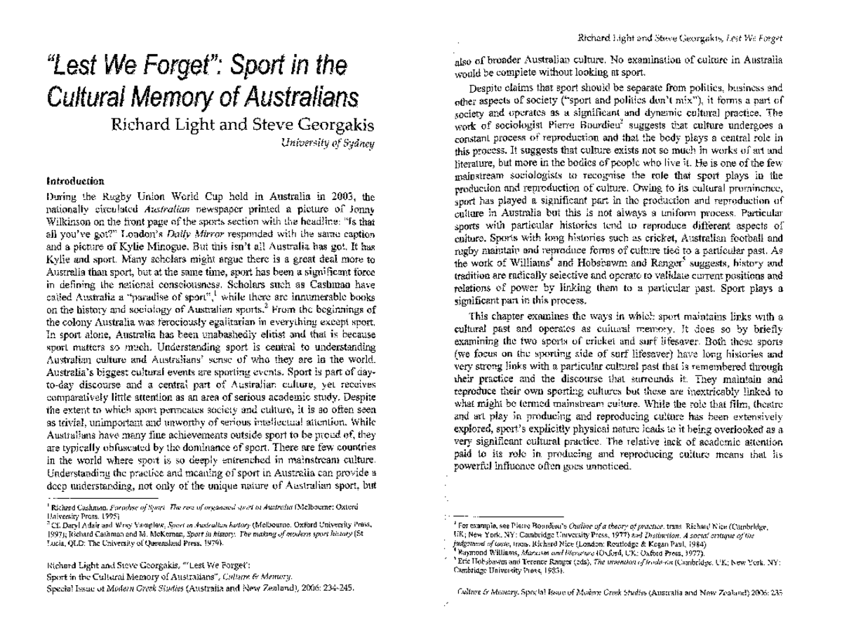 Cultural Memory and Sport in Australia: Insights from Light & Georgakis ...