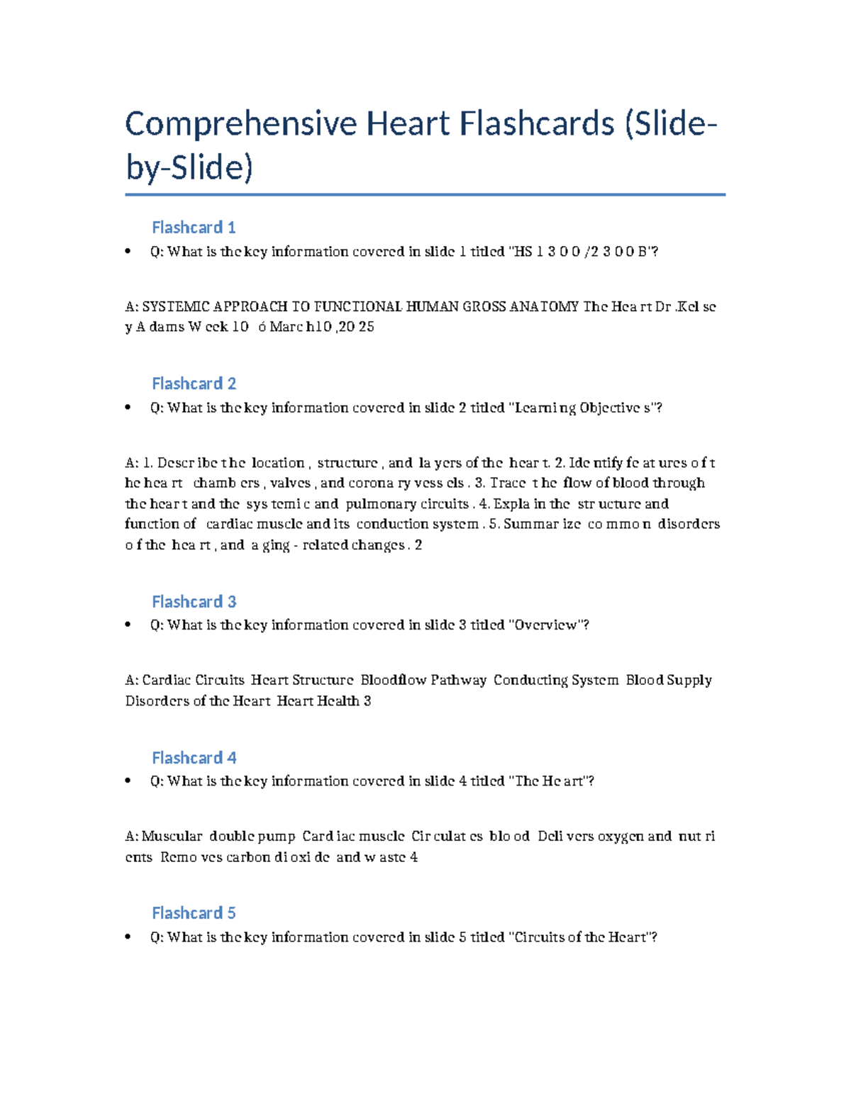 Comprehensive flashcards slide order full - Comprehensive Heart ...