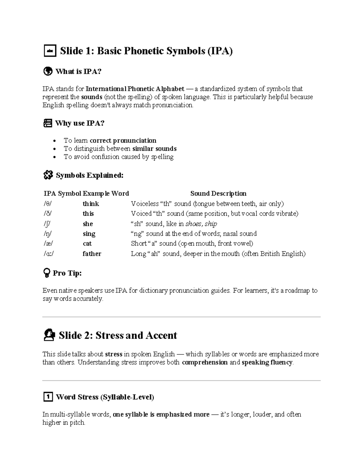 IPA Basics: Understanding Phonetic Symbols and Stress in English - Studocu