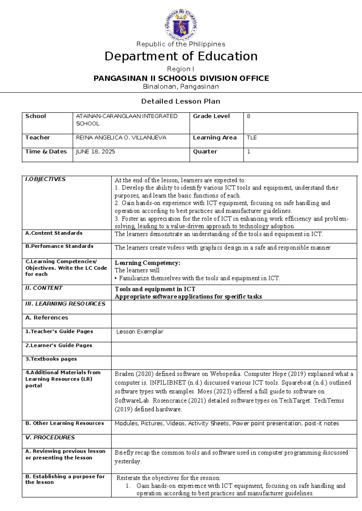 DLP Module 5 Q3: Exploring ICT Tools & Equipment for Grade 8 - Studocu
