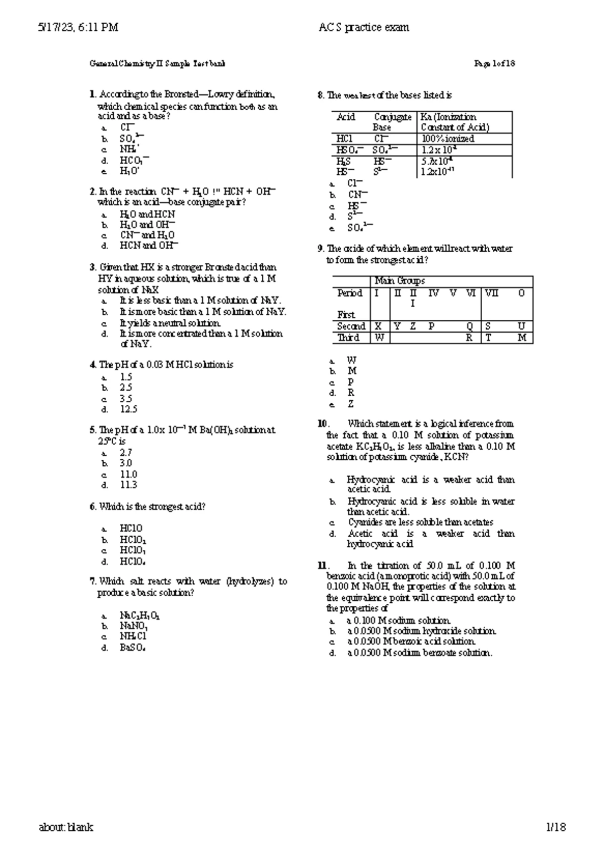 ACS General Chemistry Final Exam Practice Questions - Studocu