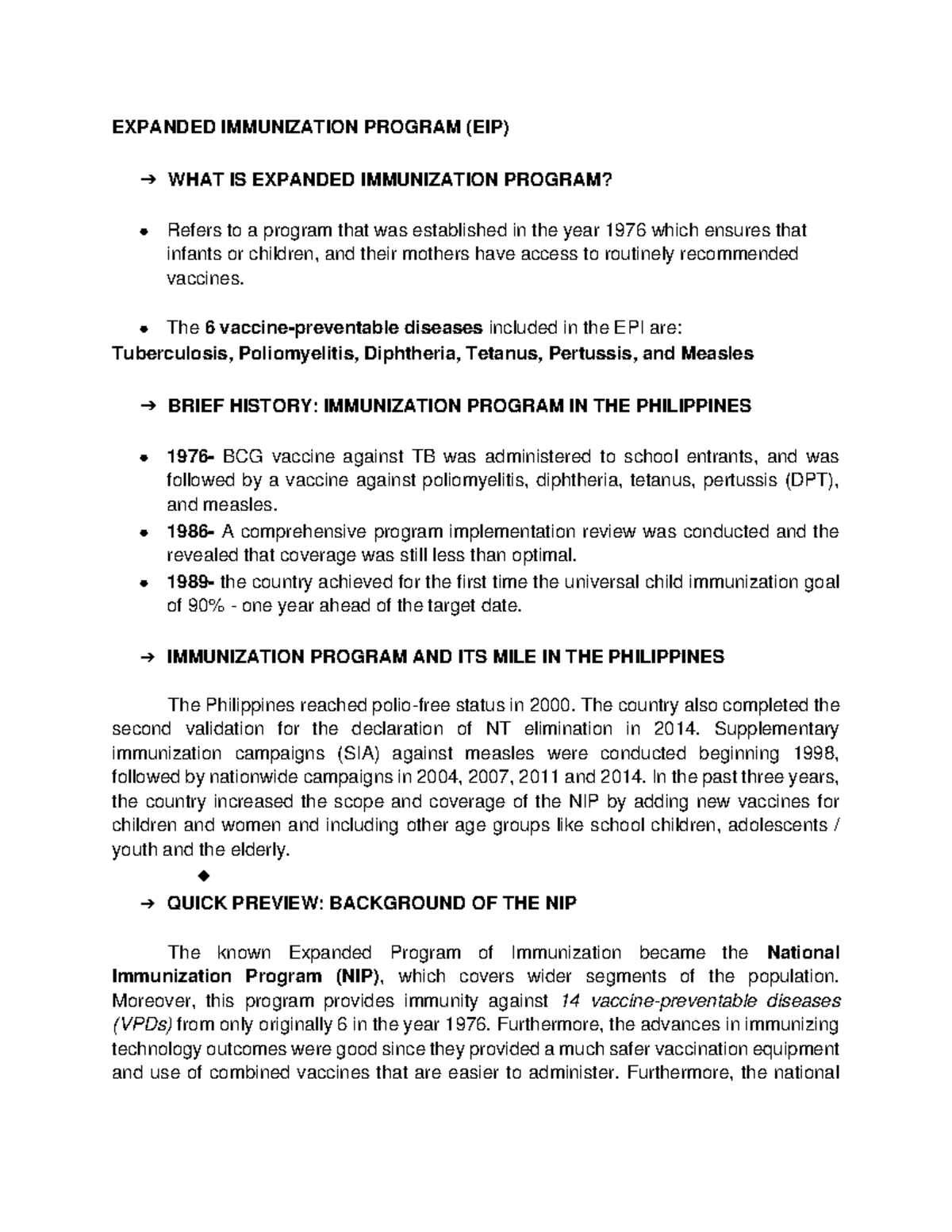 Expanded Immunization Program (EIP) Overview and Strategies - Studocu