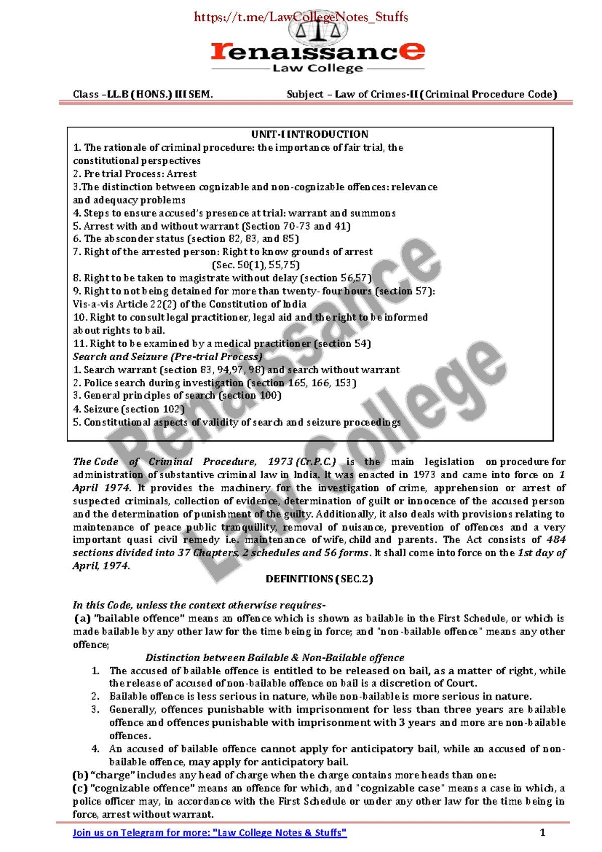 Cr PC Complete Notes pdf lectures notes - for Law/Judiciary/IAS/Net-JRF ...