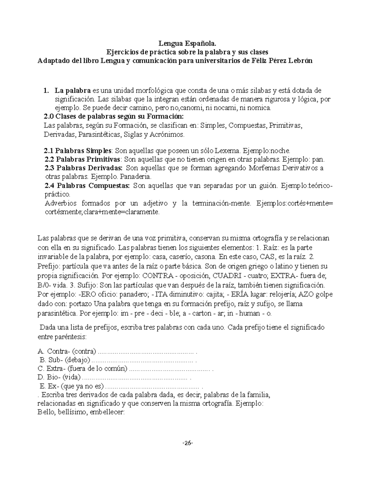 Actividades sobre la palabra 1 - Lengua Española. Ejercicios de ...