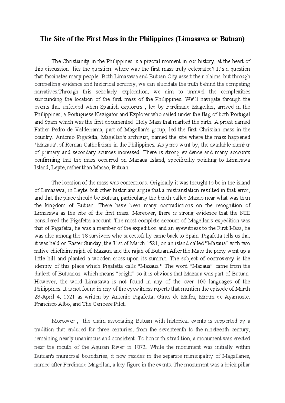 LIT203 - Limasawa vs. Butuan: The First Mass in Philippine History ...