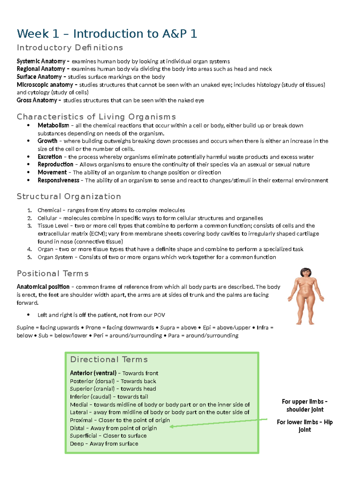 Week 1 - Introduction to AP1 - Week 1 – Introduction to A&P 1 ...