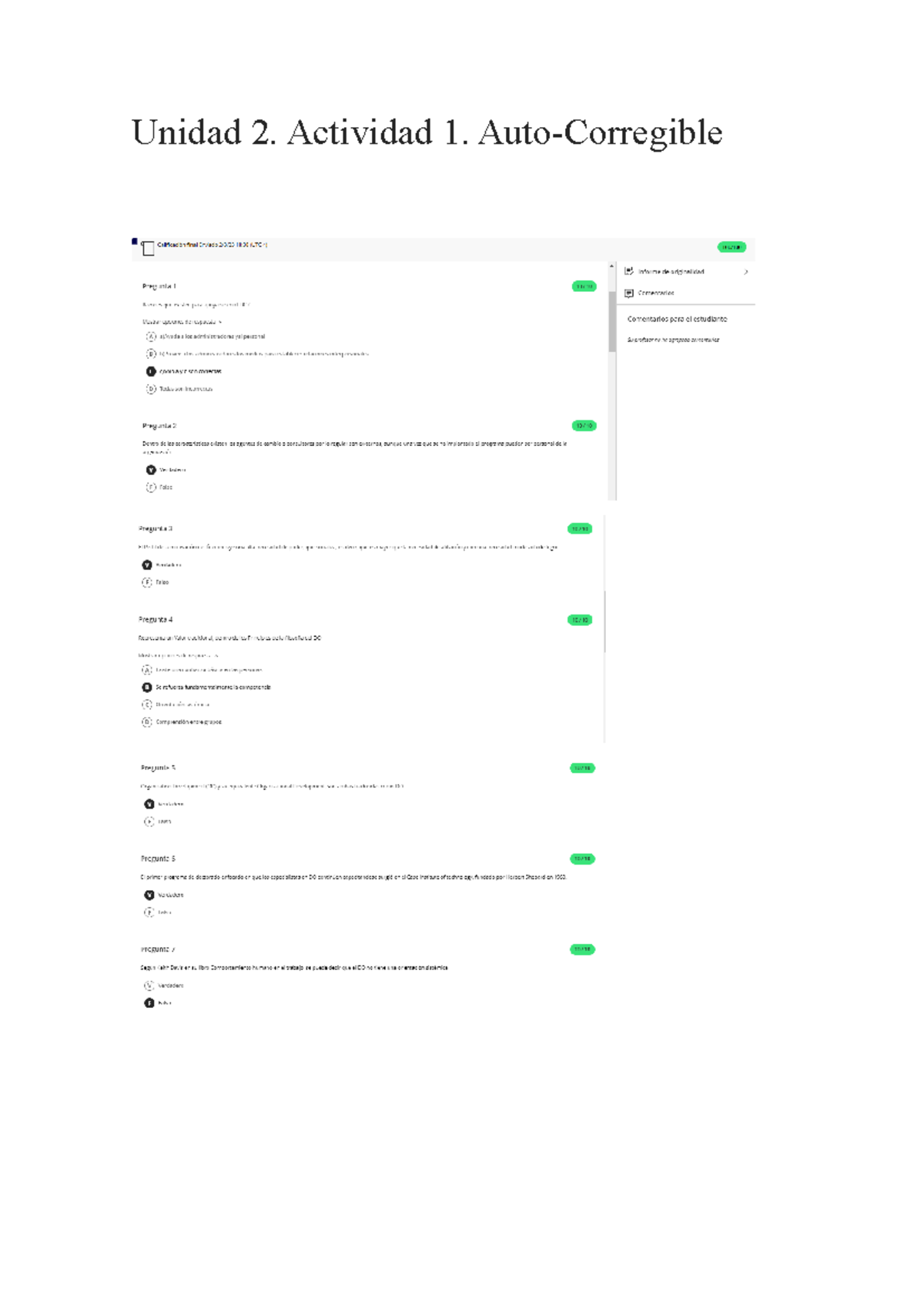 Unidad 2. Act. 1. Auto-Corregible en Desarrollo Organizacional - Studocu