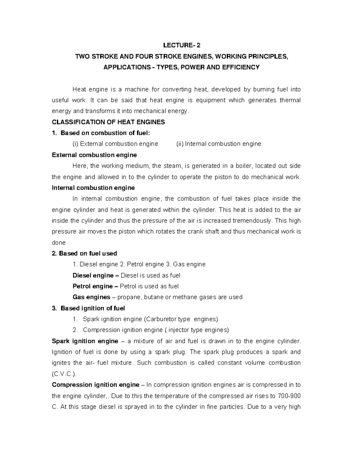 AGRI 101: Lecture Notes on Two and Four Stroke Engines - Studocu