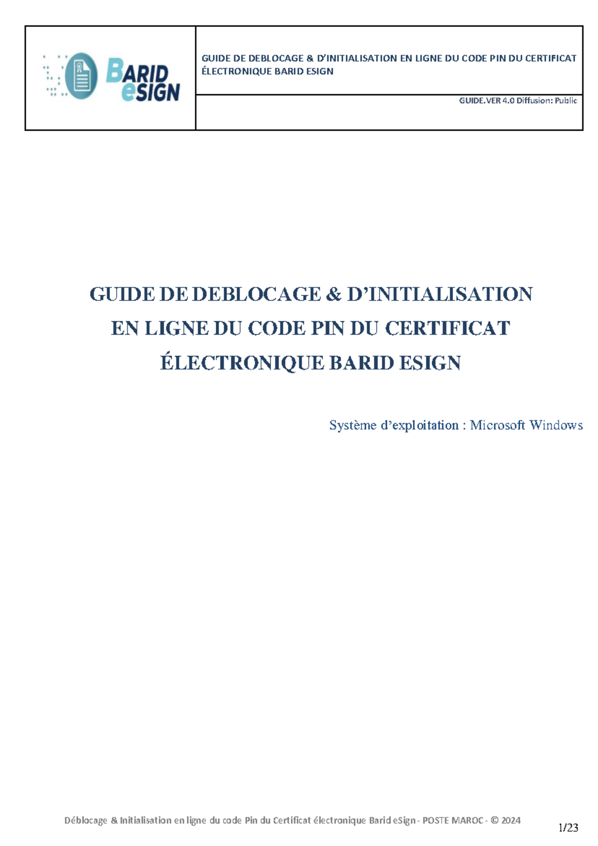 Guide de Déblocage du Code PIN du Certificat Électronique Barid eSign ...
