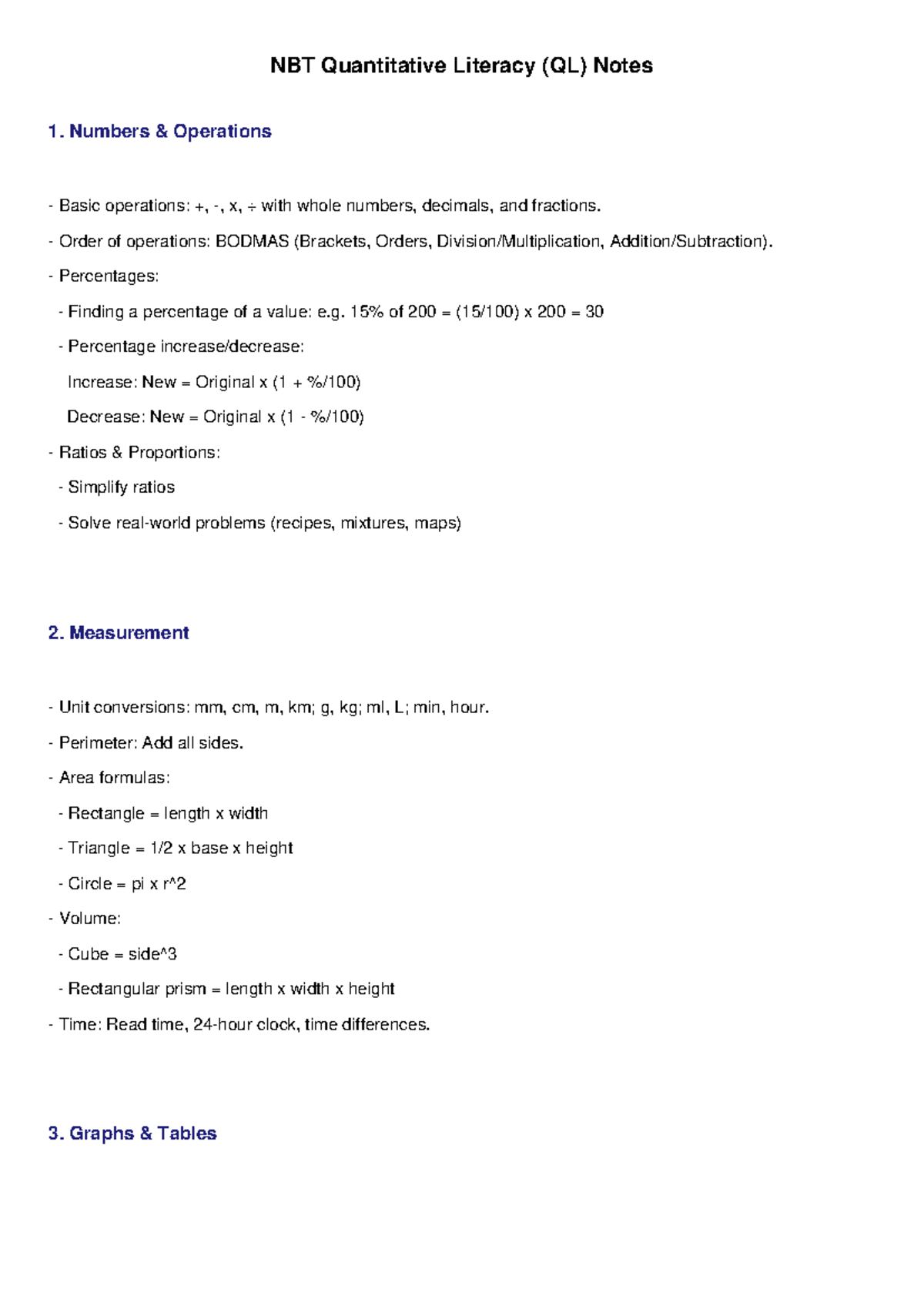 NBT QL Notes: Essential Concepts in Quantitative Literacy - Studocu