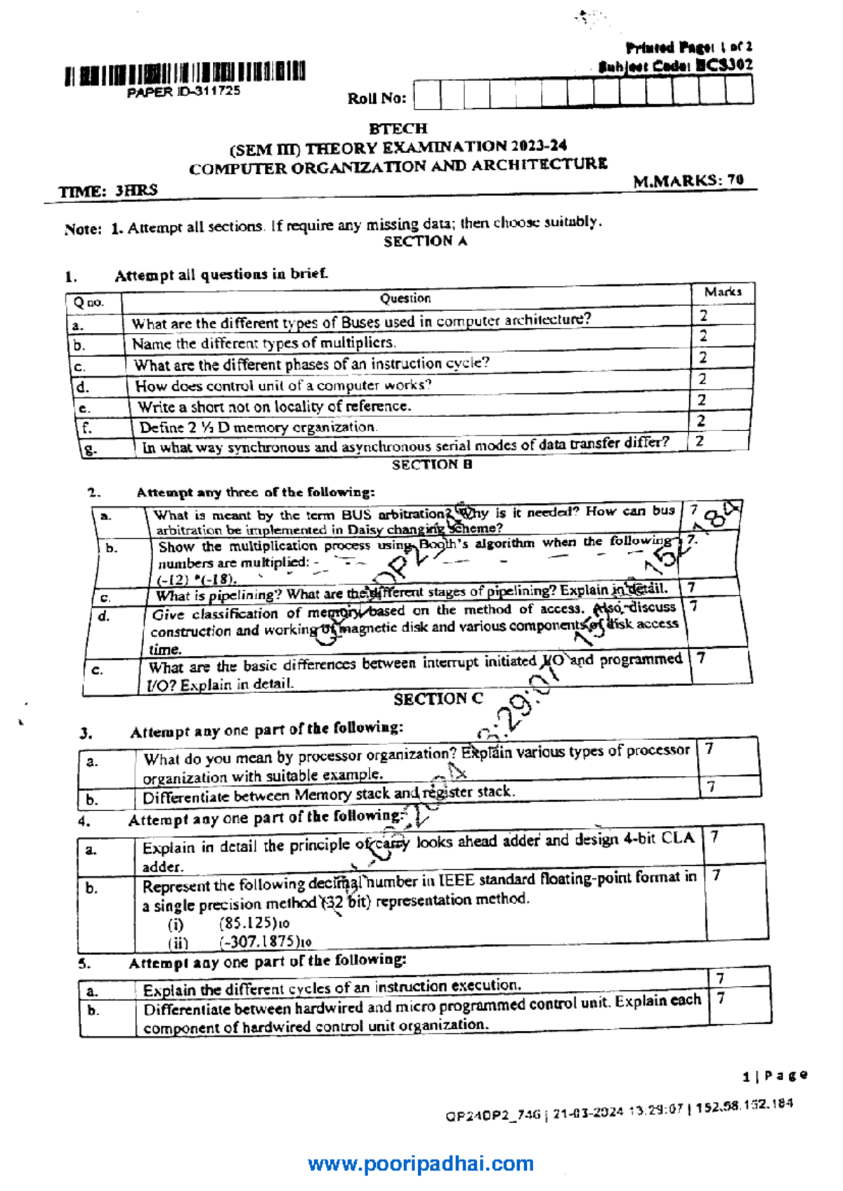 Computer Organization and Architecture - BCS302 Final Exam Notes - Studocu