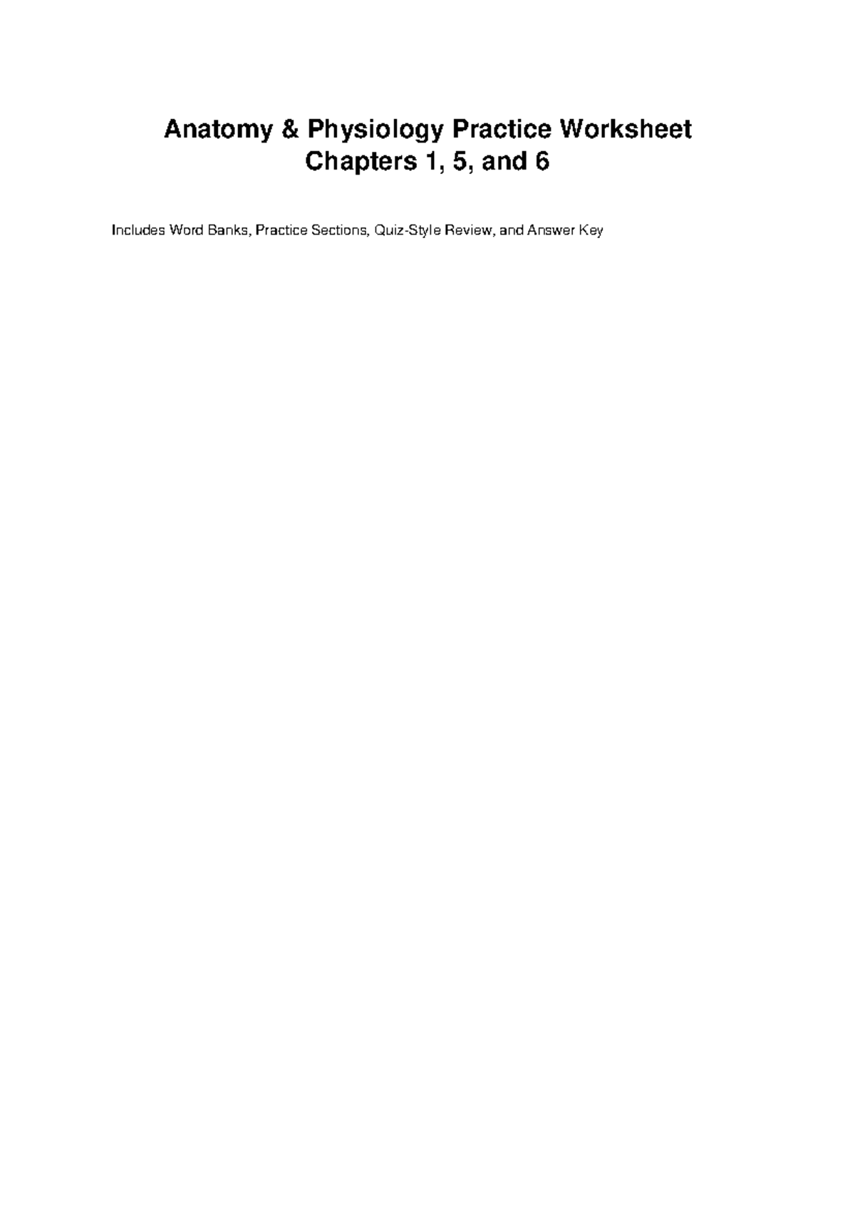 AP Anatomy & Physiology Practice Worksheet: Chapters 1, 5, & 6 - Studocu