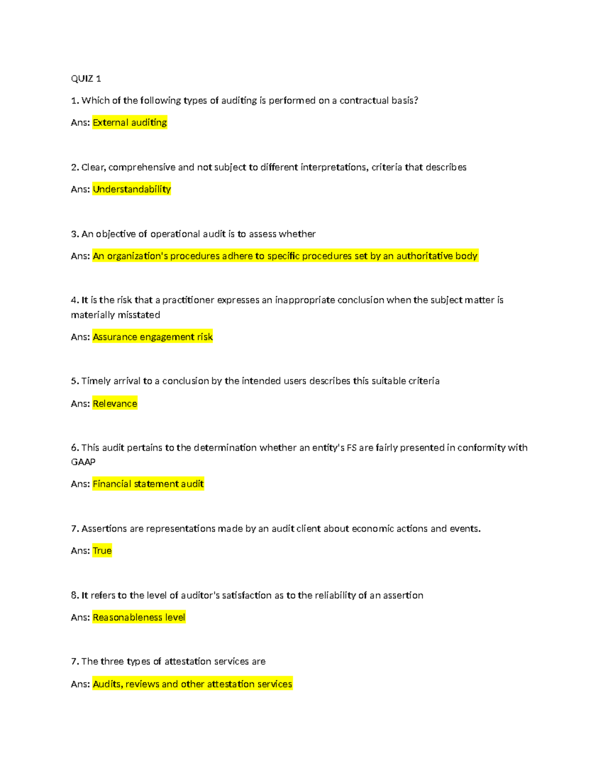 QUIZ 1 6 Audit - It is used as reviewer to your upcoming quiz and ...