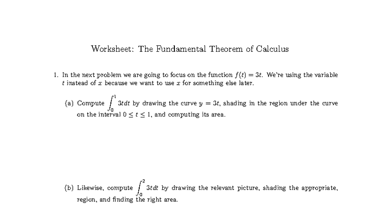 Worksheet: Exploring the Fundamental Theorem of Calculus (Calc 1) - Studocu