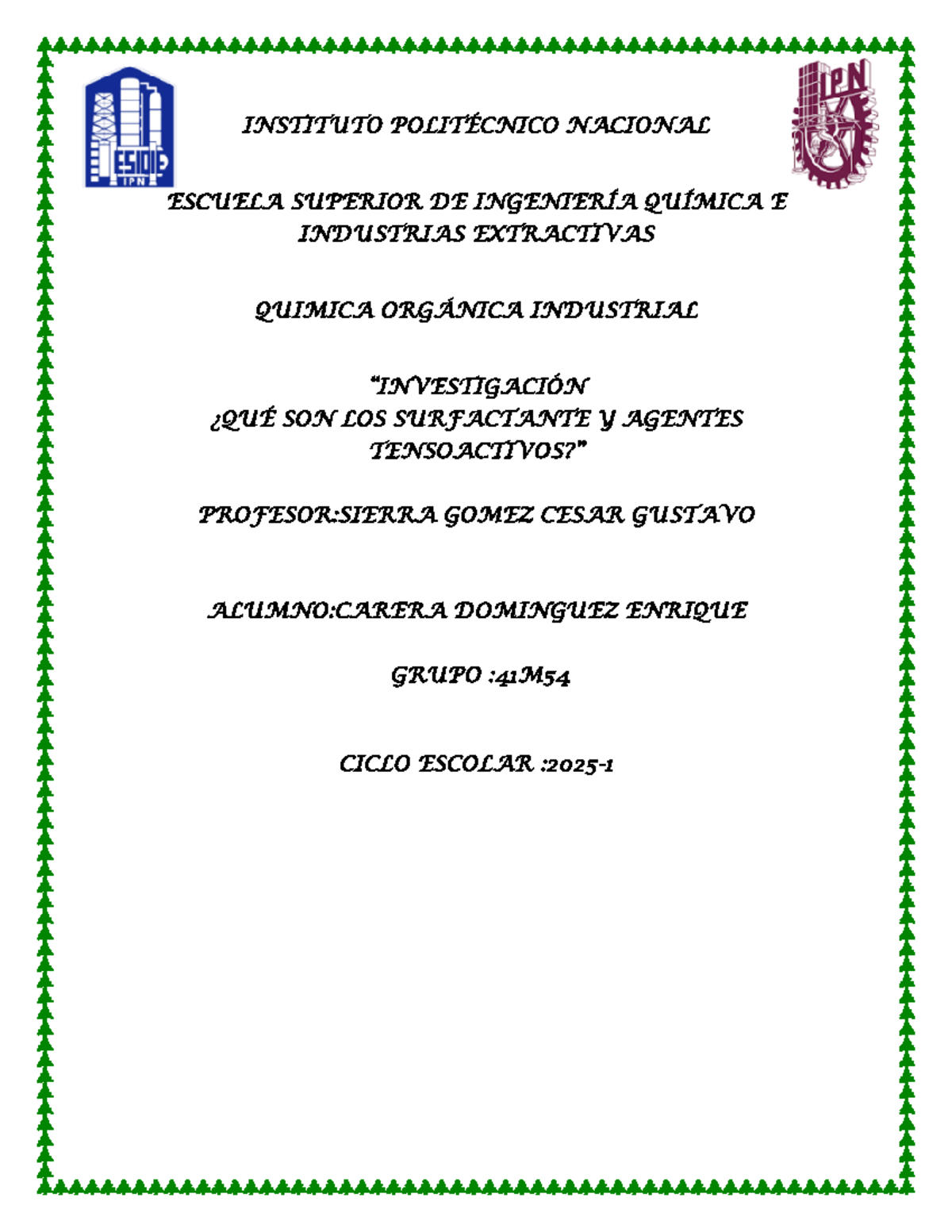 Tarea Orgánica - Investigación sobre Surfactantes y Agentes ...
