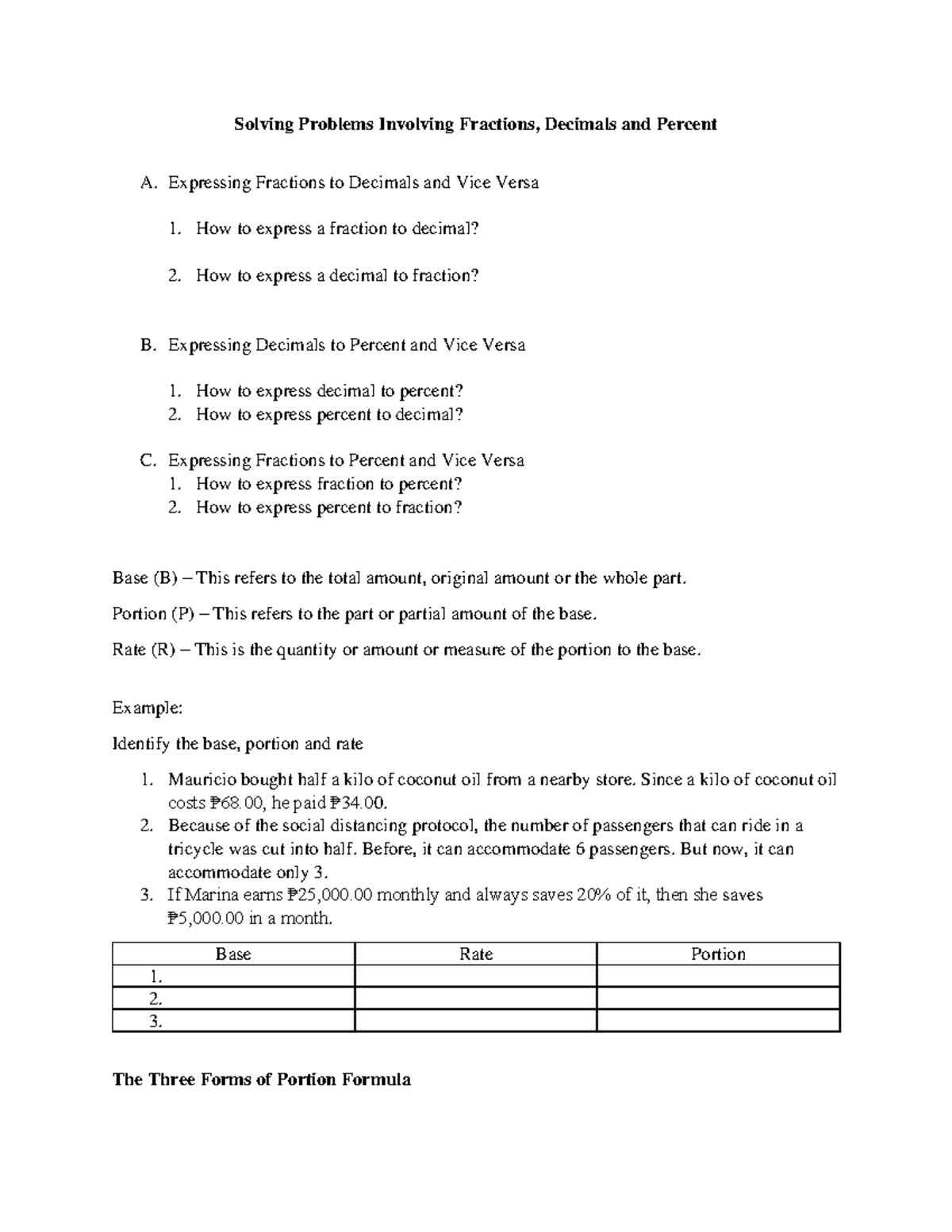 Solving Problems Involving Fractions - Expressing Fractions to Decimals ...