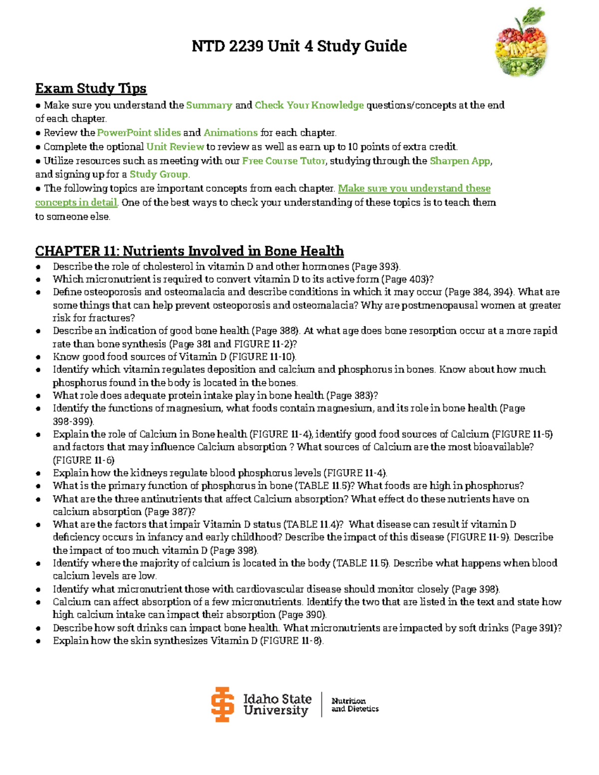 NTD 2239 Unit 4 Study Guide: Nutrients & Their Impact on Health - NTD ...
