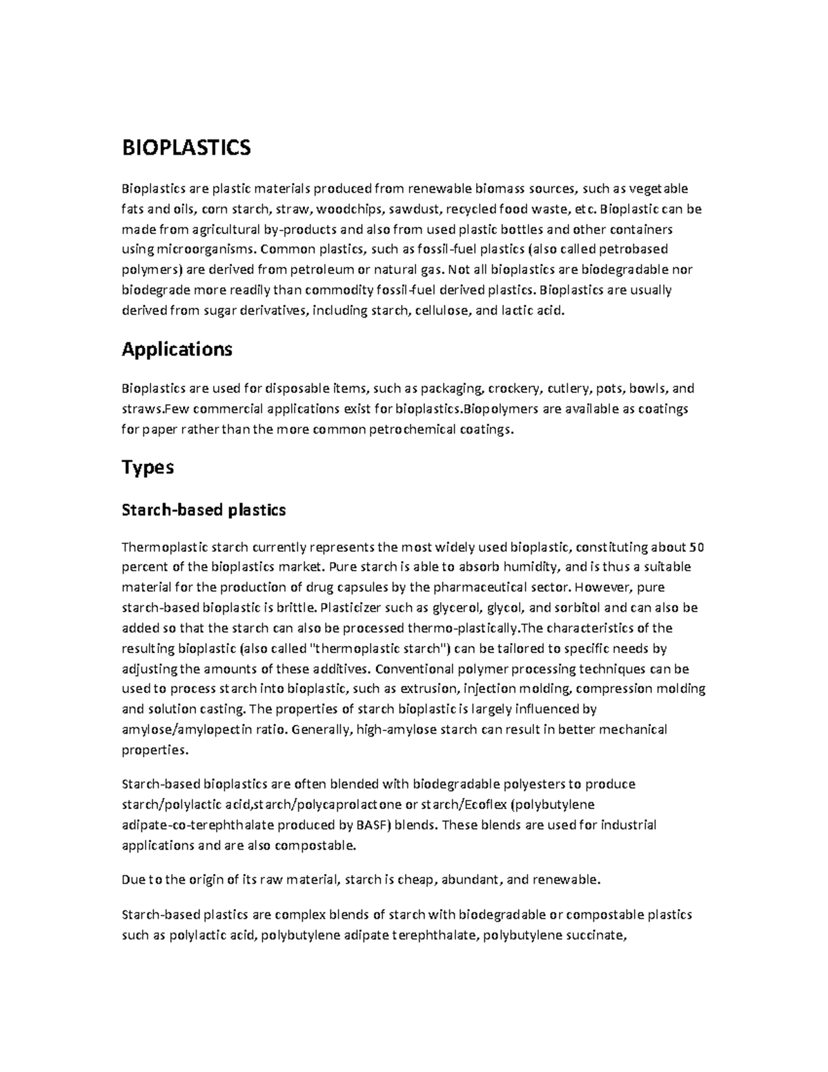 BIOPLASTICS: Overview, Types, and Applications in Sustainable Materials ...