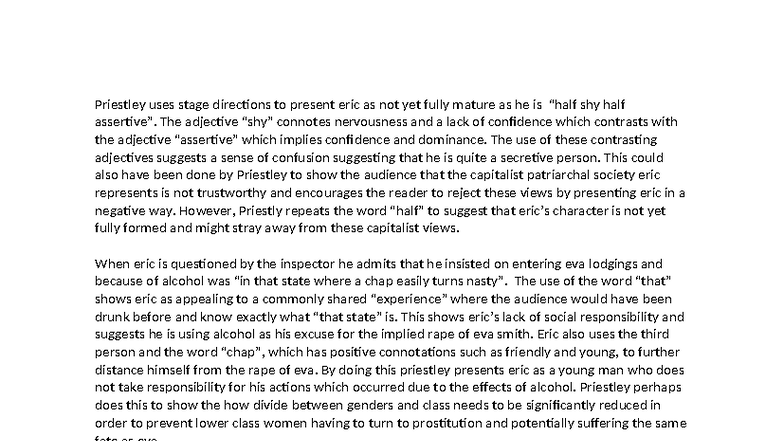 ENG 101: Eric's Character Development in Priestley's Play - Studocu