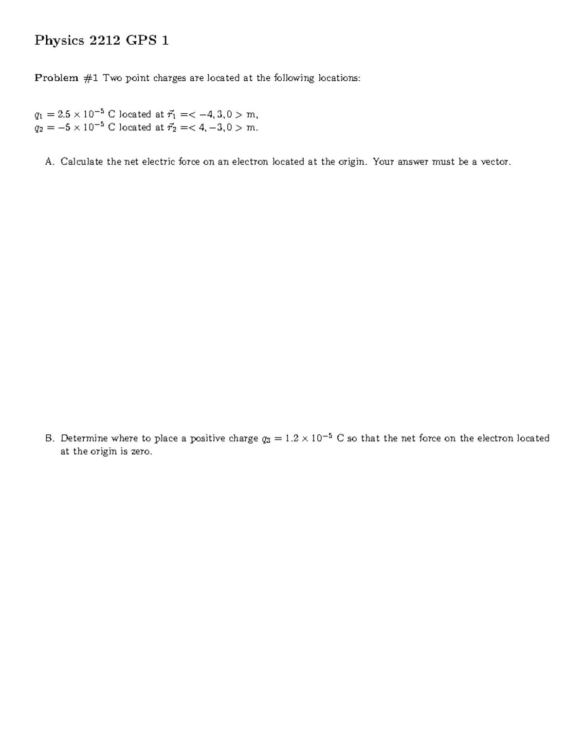 Physics 2212 GPS 1-2: Electric Forces and Fields Analysis - Studocu