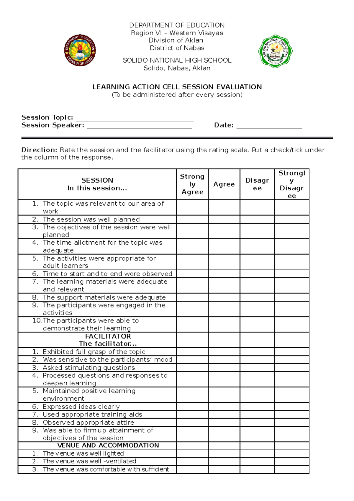 LAC Session Evaluation Form (QAME) for Learning Improvement - Studocu