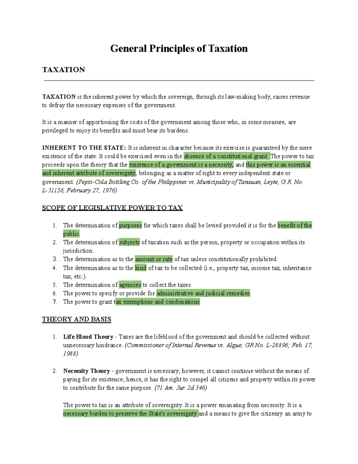 TAXATION 101: General Principles and Theories of Taxation - Studocu