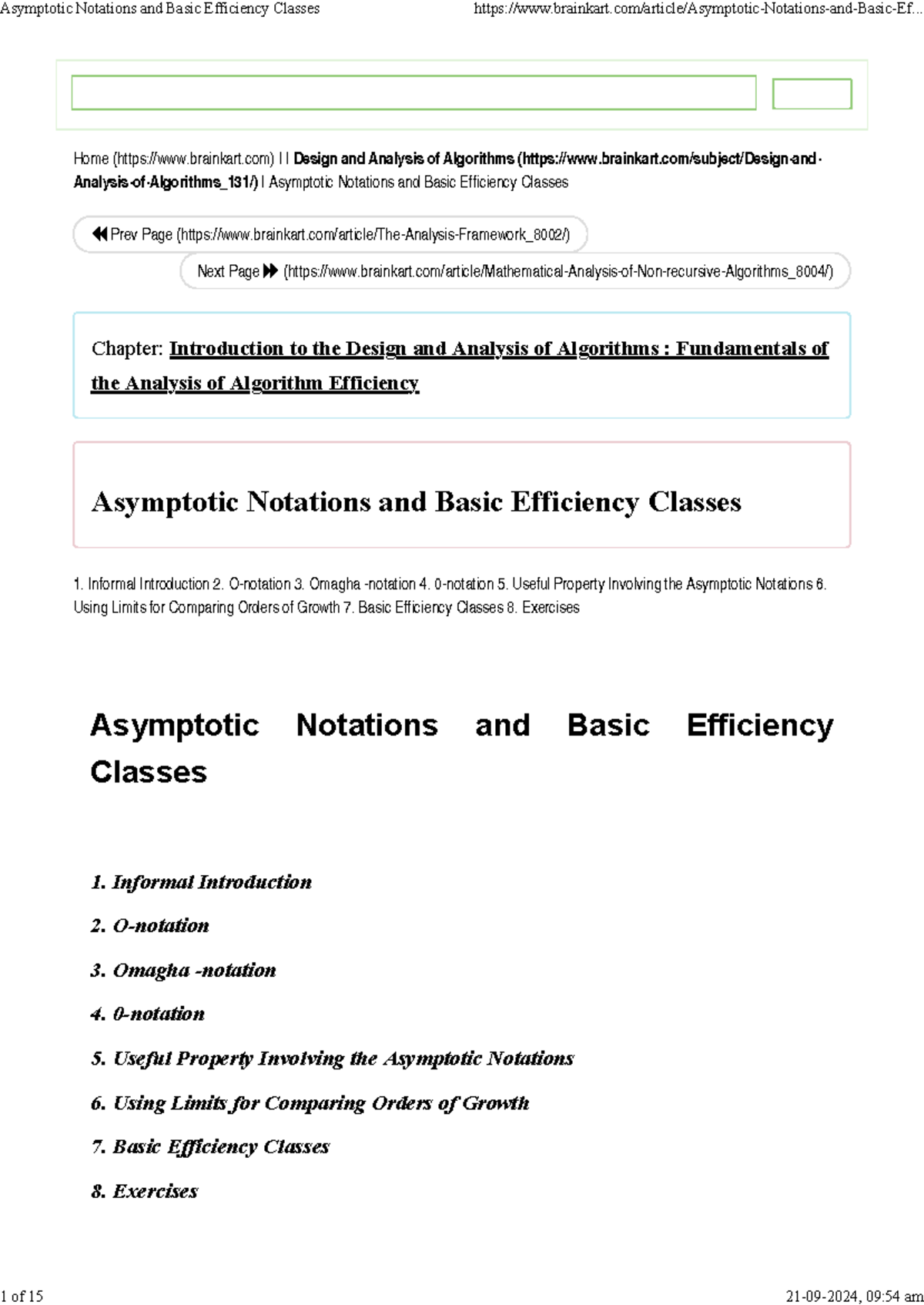 Asymptotic Notations and Basic Efficiency Classes - Prev Page - Studocu