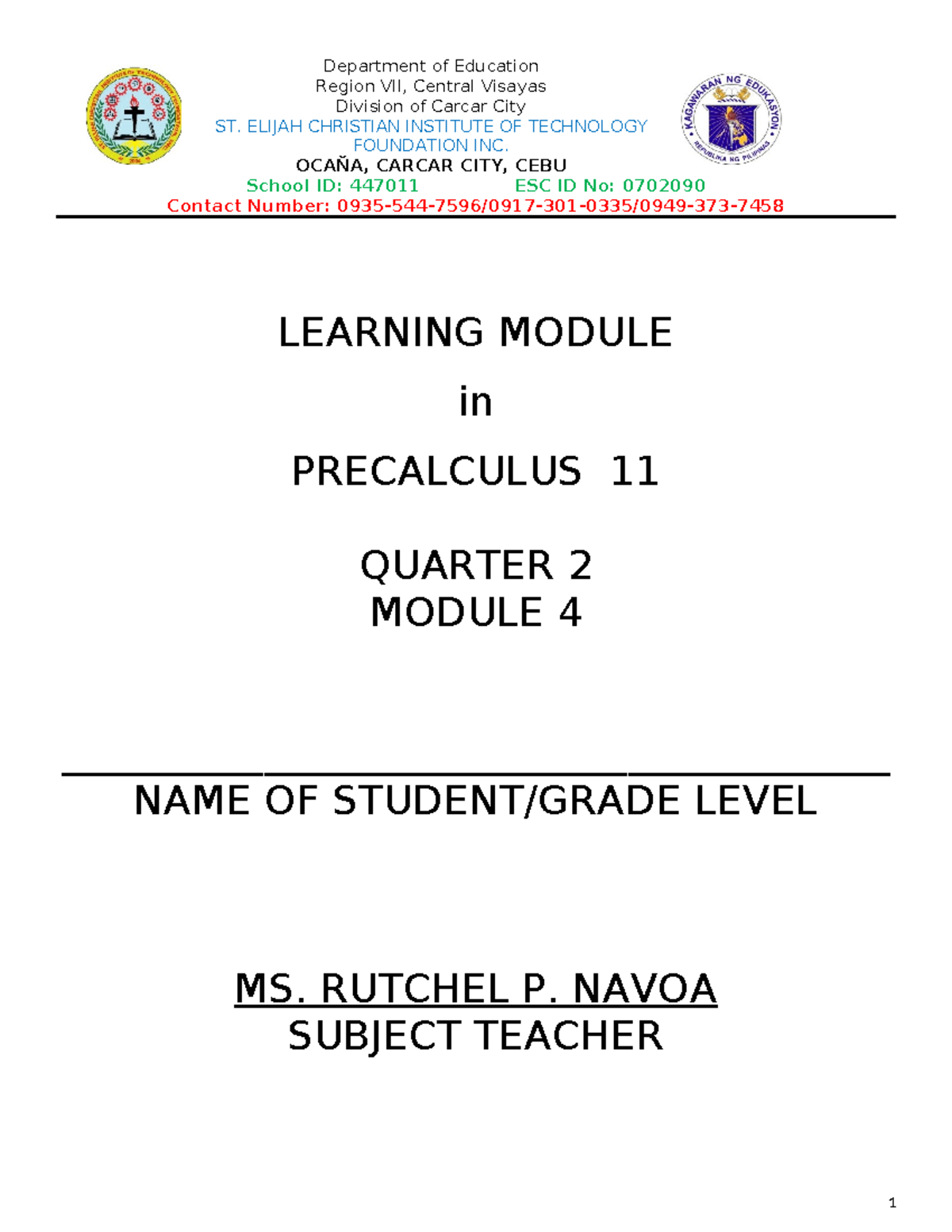 G11 Q2 M4 Precalculus 11 Learning Module on Trigonometric Functions ...