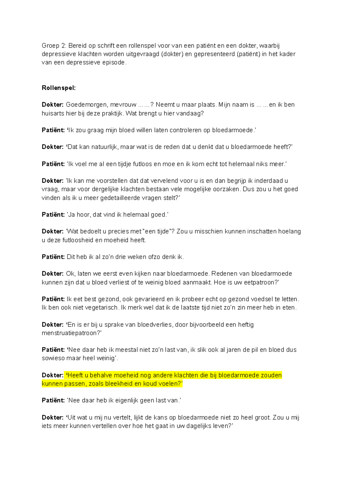 Rollenspel voor WG 4 ZHB: Dokter-Patiënt Interactie bij Depressie ...