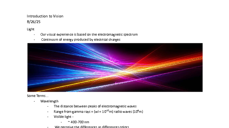 473Y - Visual Perception and Electromagnetic Energy Notes - Studocu