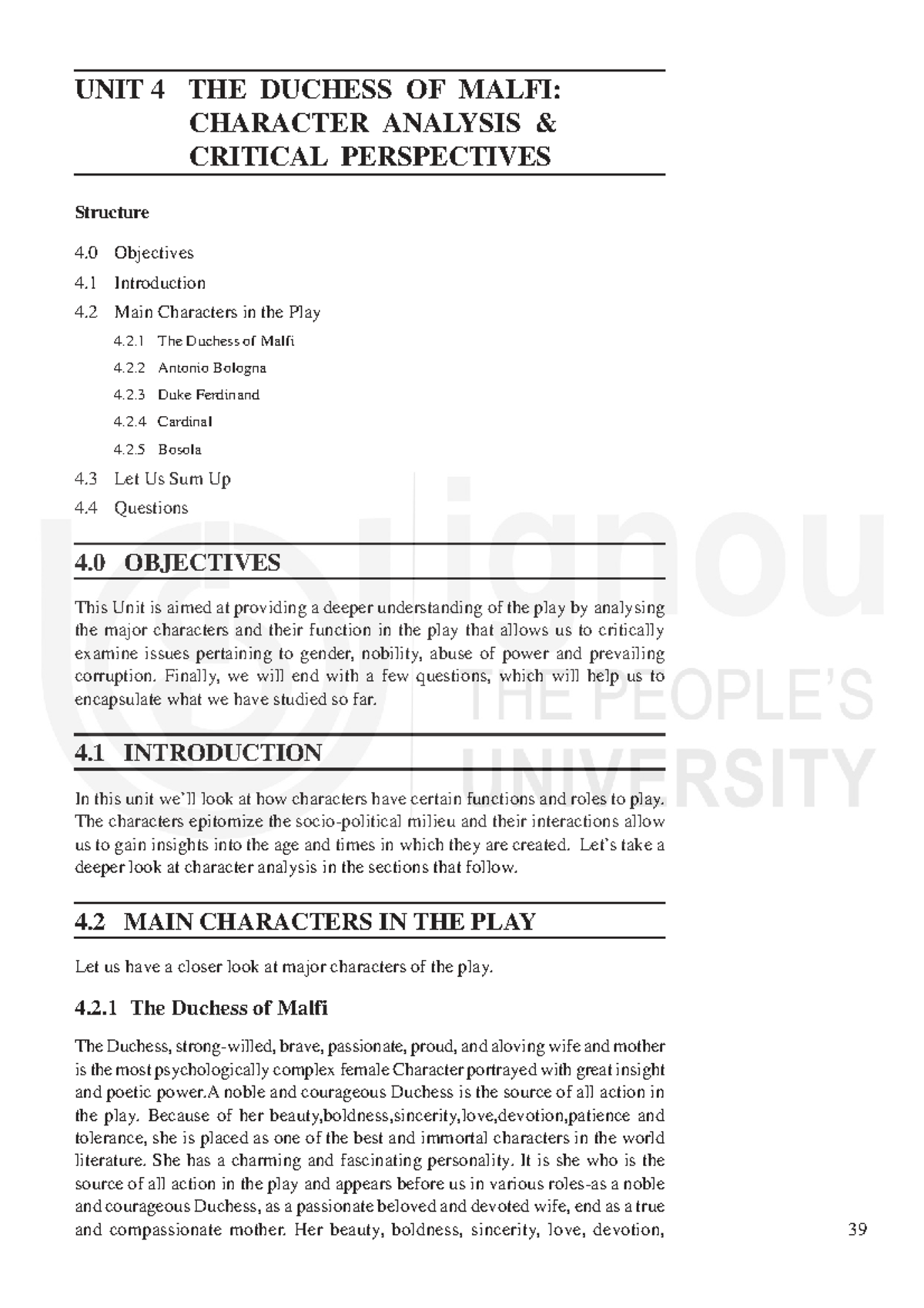 UNIT 4: THE DUCHESS OF MALFI - CHARACTER ANALYSIS & CRITICAL ...