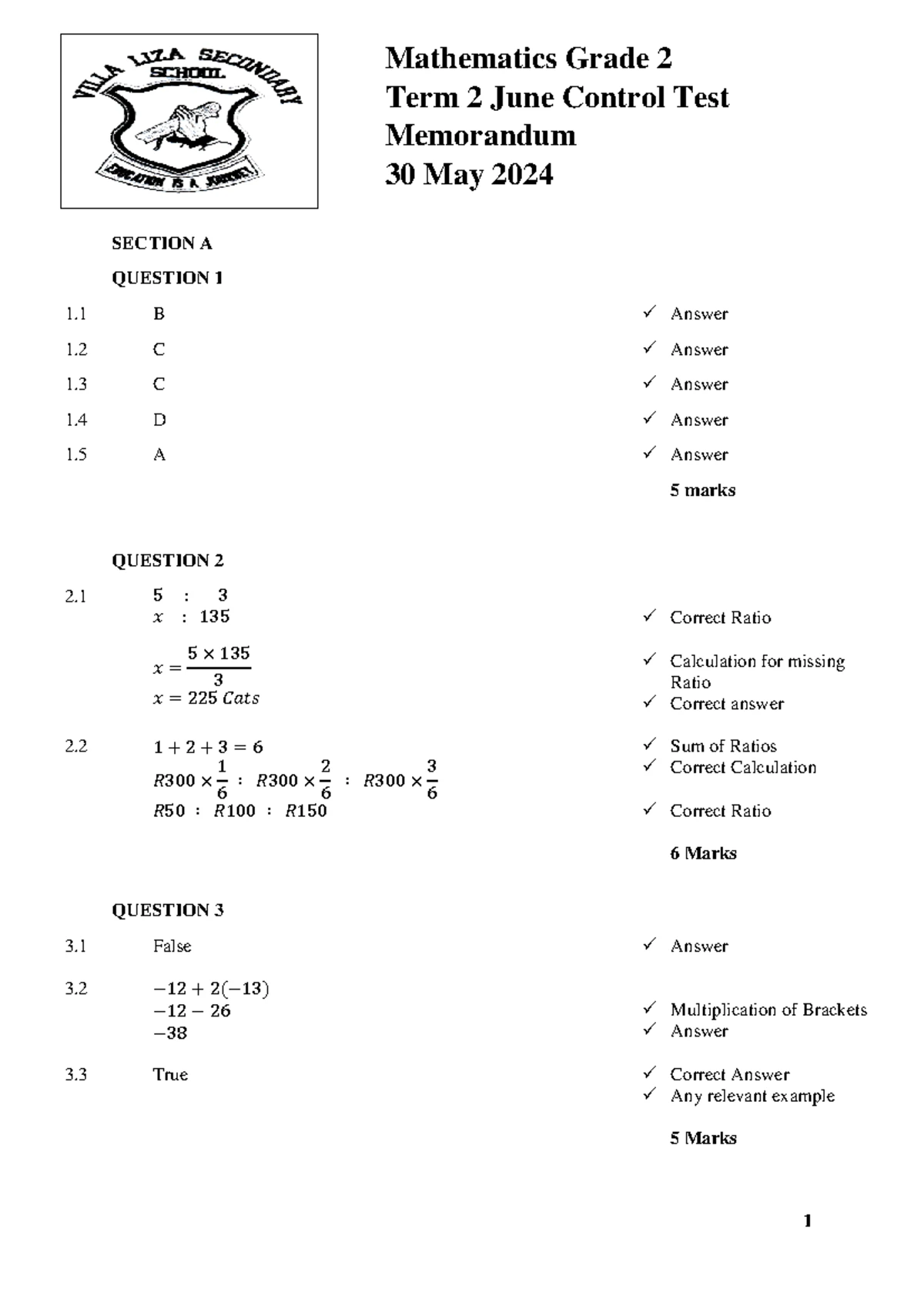 Mathematics Grade 10 June Exam Paper 2 - 2024 Control Test - Studocu