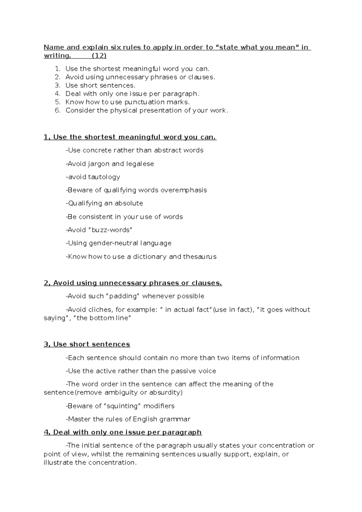 LEG113E Effective Writing Rules: Statements Clarity Guidelines - Studocu