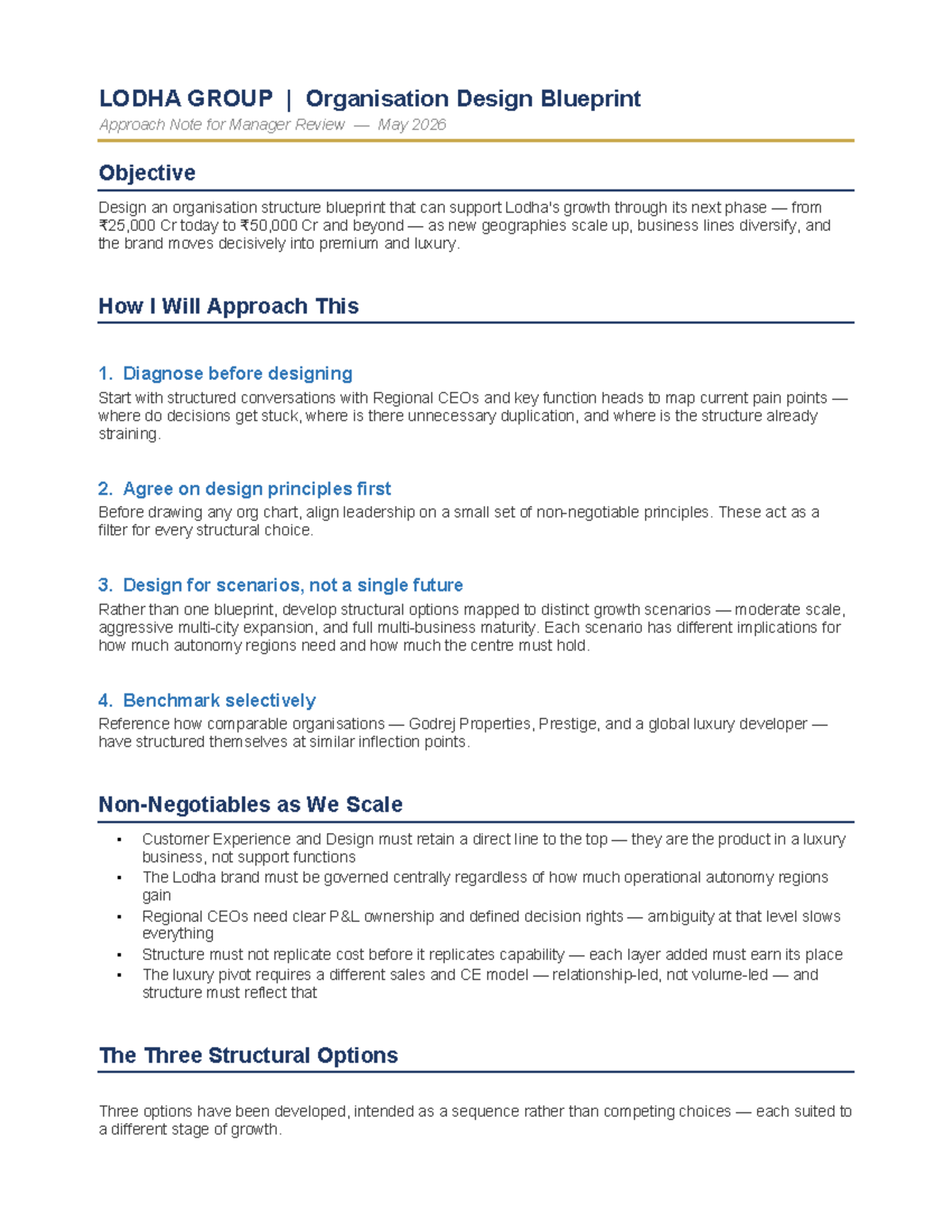 Lodha Group Org Design Blueprint Approach Note for Manager Review - Studocu