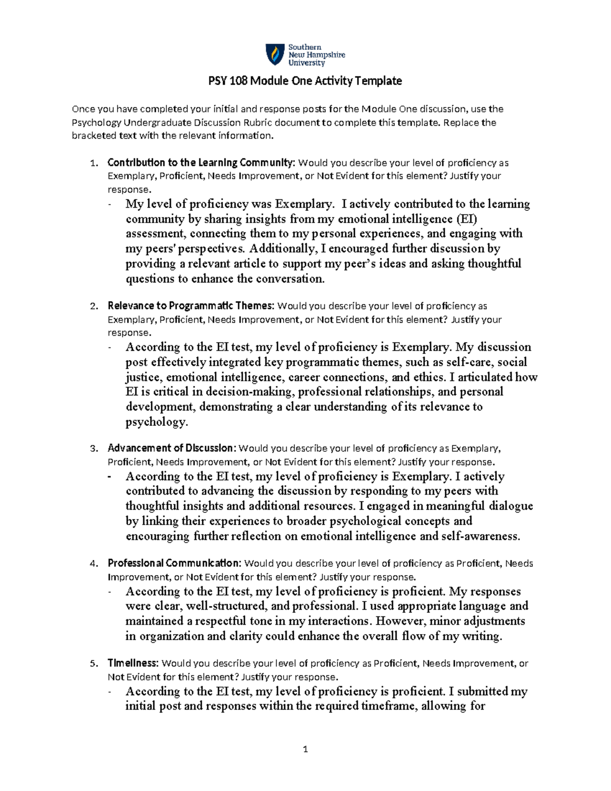 PSY 108 Module One Discussion Contribution Assessment Report - Studocu