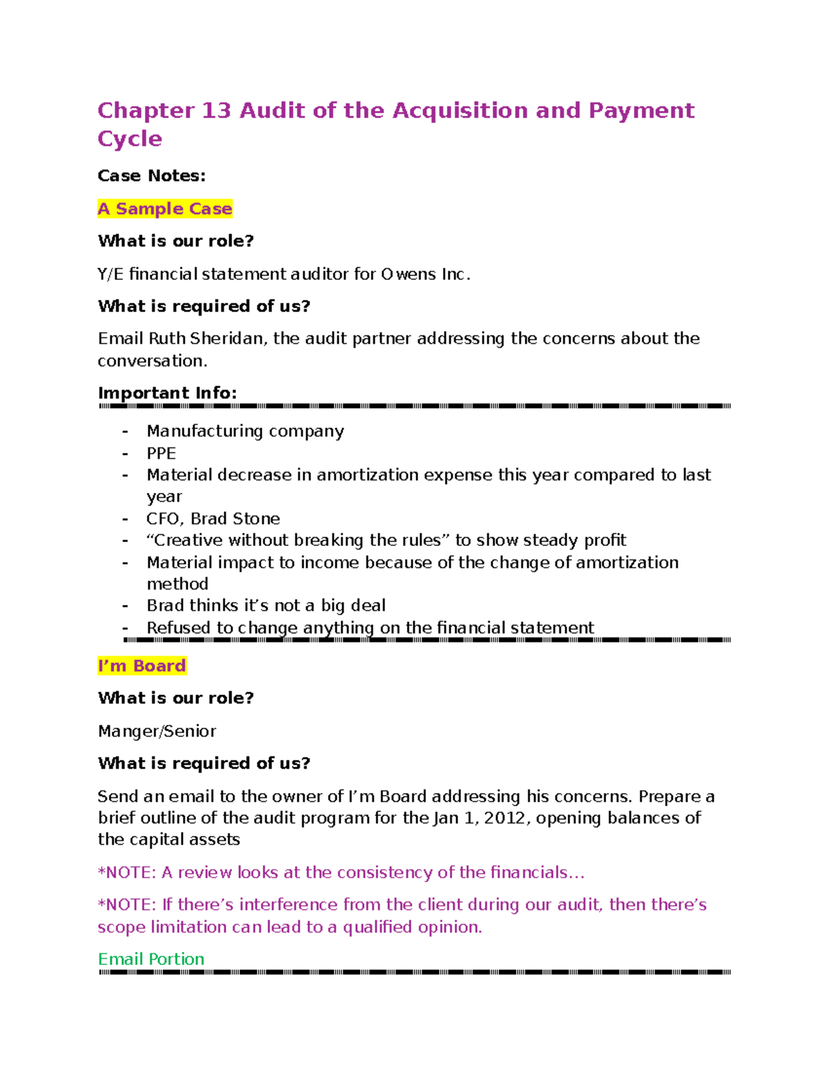 Chapter 13 Case Notes: Audit of Acquisition & Payment Cycle (L4) - Studocu