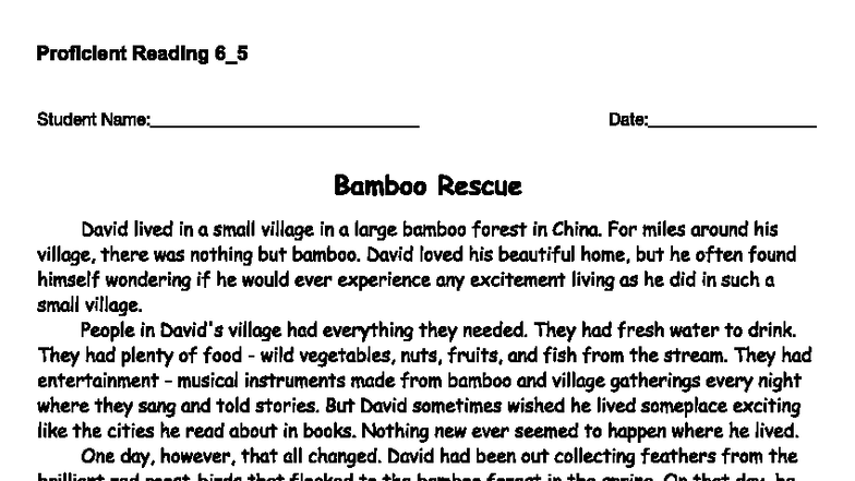 Proficient Reading 6_5: Bamboo Rescue Comprehension Guide - Studocu