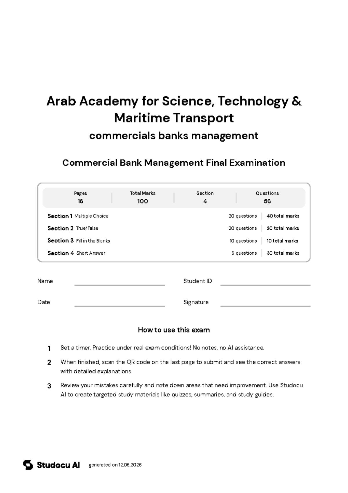 Commercial Bank Management Final Exam - Studocu