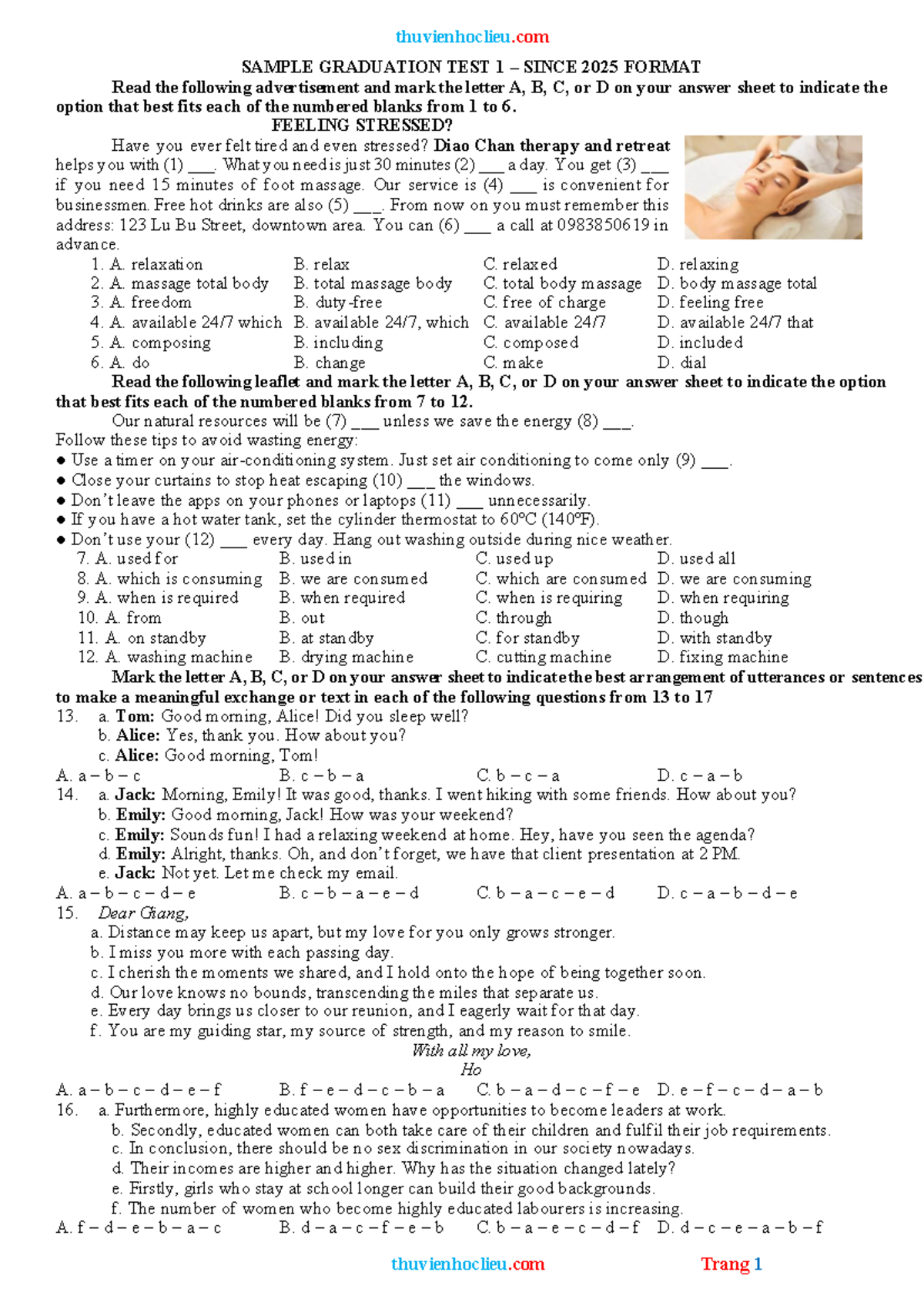 20 DE ON THI TN THPT 2026 TIENG ANH - SAMPLE GRADUATION TEST - Studocu