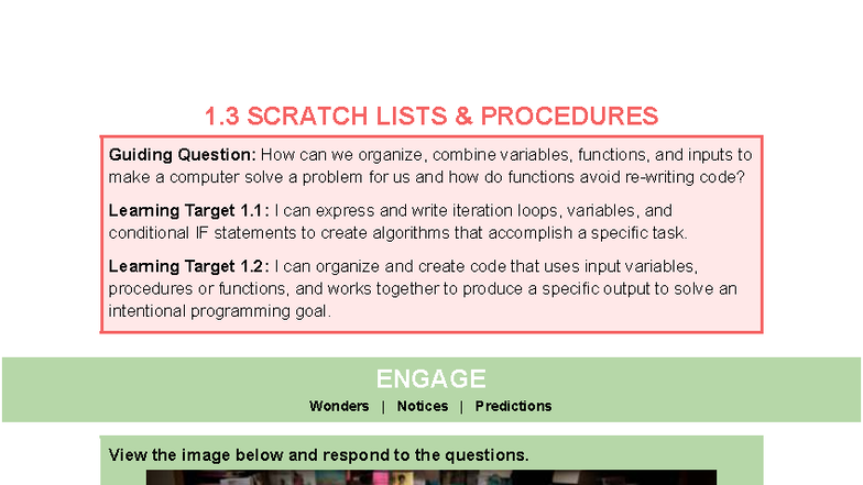 Scratch Programming: Organizing Lists & Procedures for CS101 - Studocu