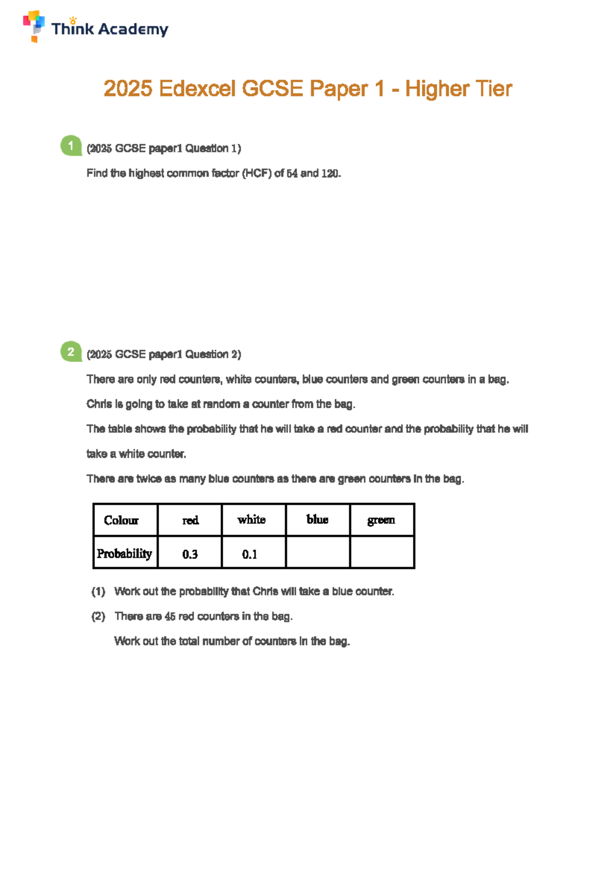 2025 Edexcel GCSE Paper 1 Higher Tier: Complete Solutions and ...