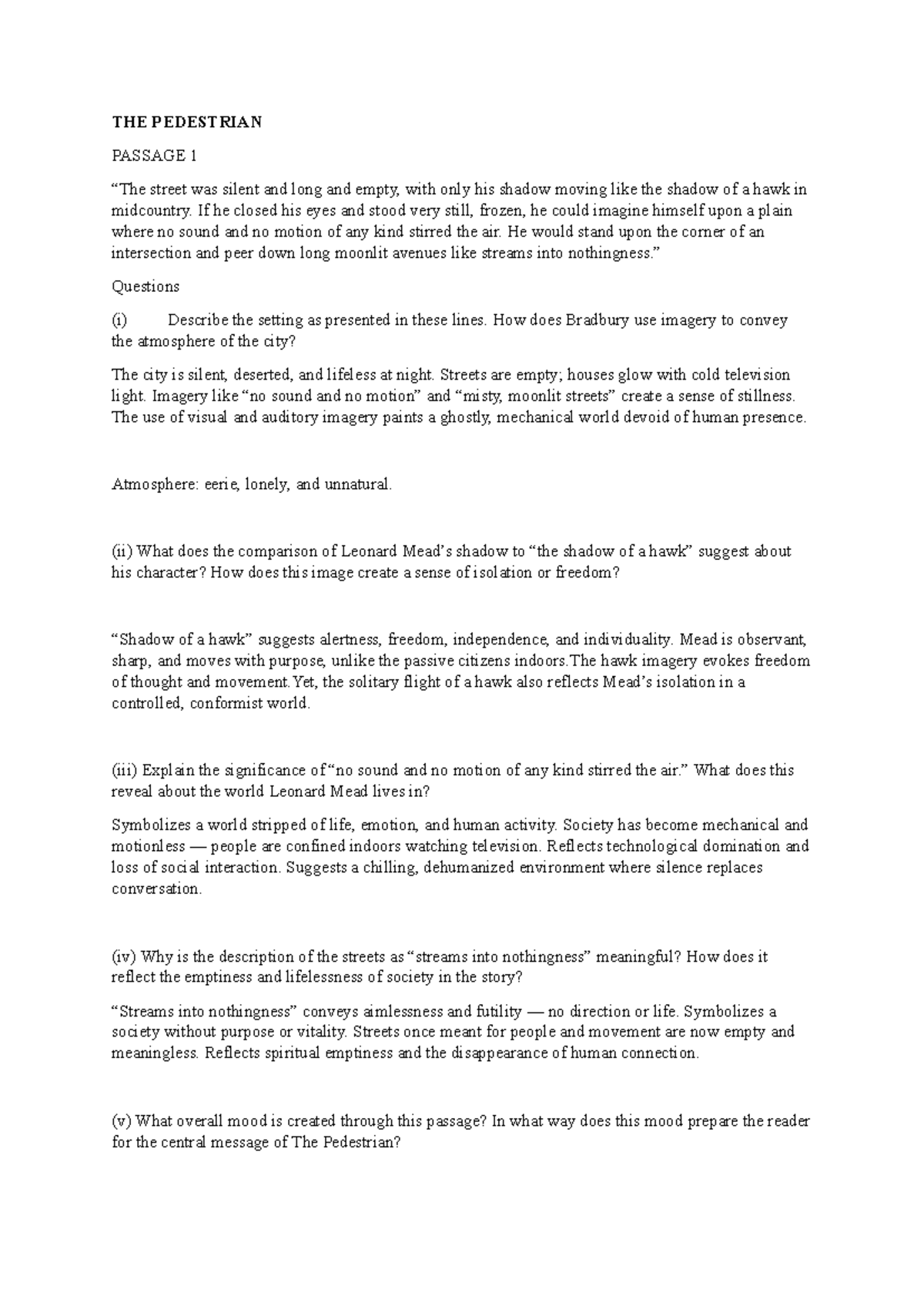 SS 14: The Pedestrian - Analysis of Dystopian Themes and Imagery - Studocu