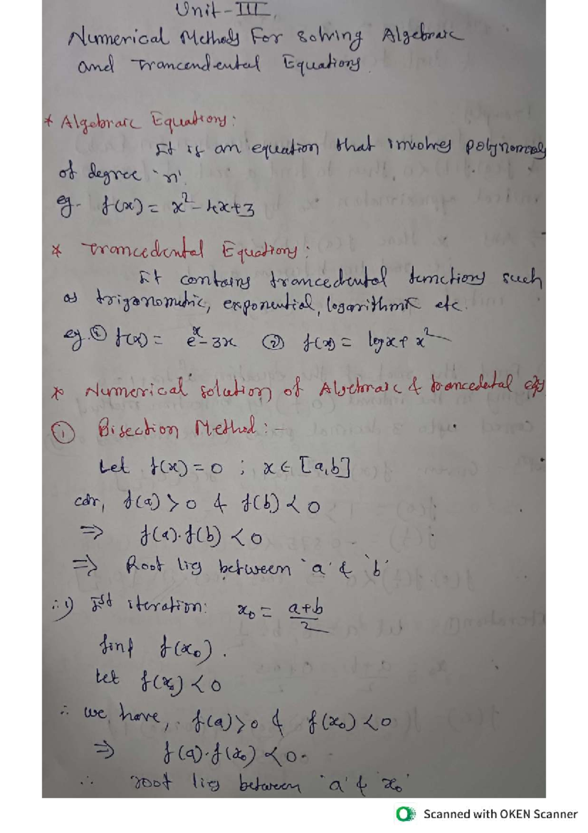 Numerical Methods for Algebraic & Transcendental Equations (M3) - Studocu