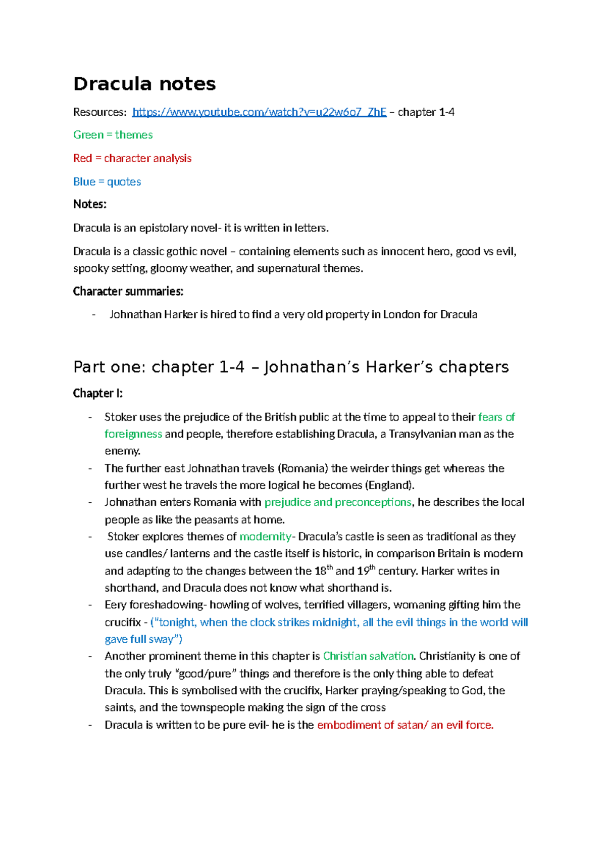 Dracula Notes: Chapter Analysis, Themes, and Character Insights - Studocu