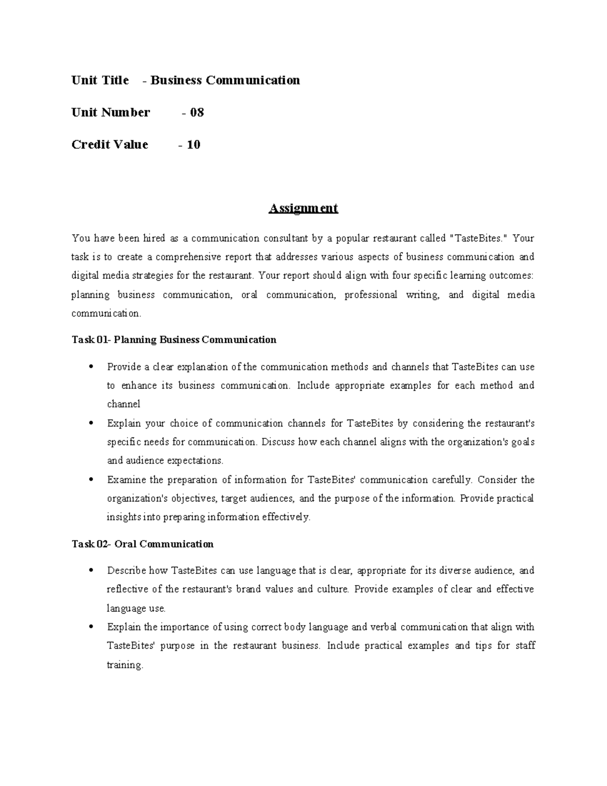 DIM UNIT 08 ASSIGNMENT: Business Communication Strategies for ...