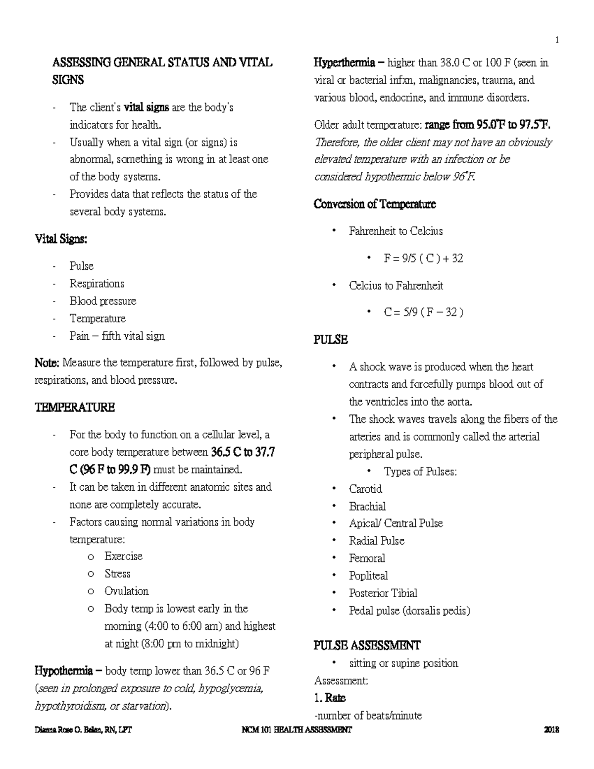 Health Assessment: Understanding Vital Signs and Their Importance - Studocu